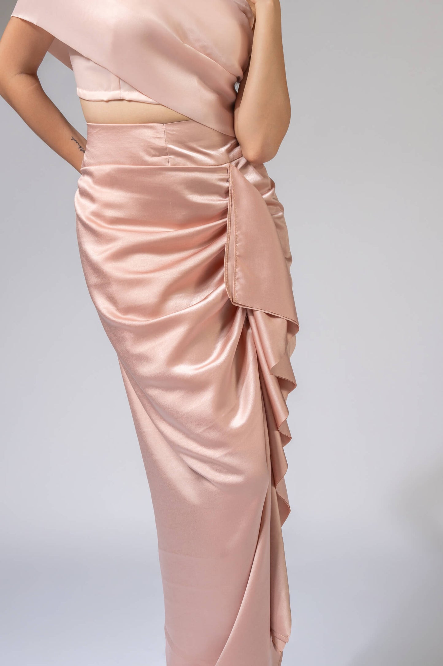 WEAVING CULT ROSE PINK LUXE SATIN DRAPED SKIRT – weavingcult